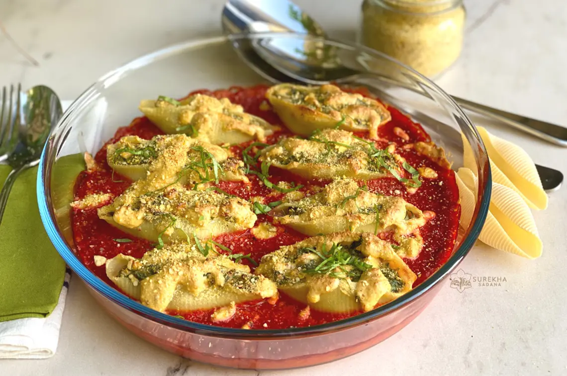 Appetizing stuffed Big Shell baked pasta - Surekha Sadana